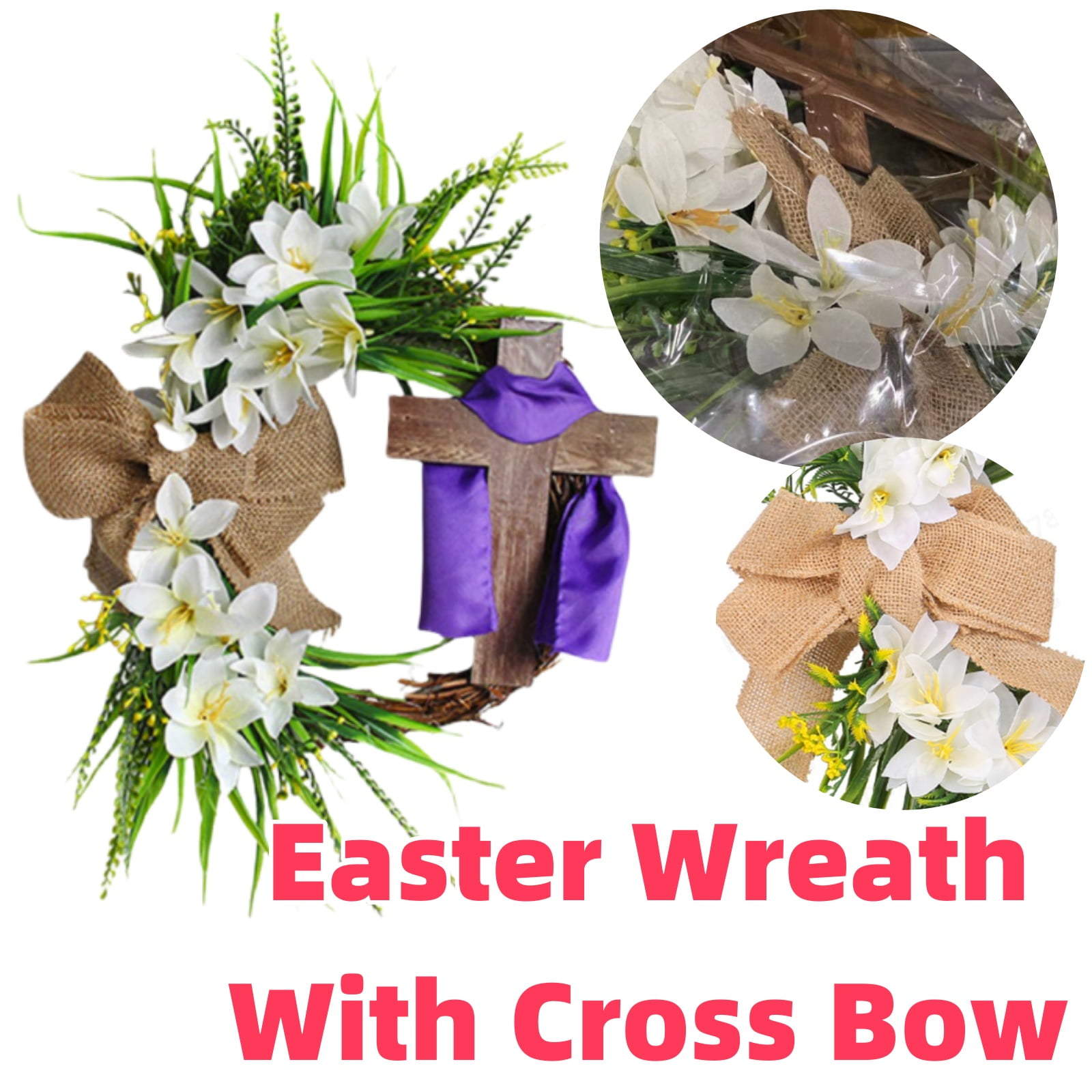 Easter Garland with Cross Artificial Spring Plant Flower Decorations ...
