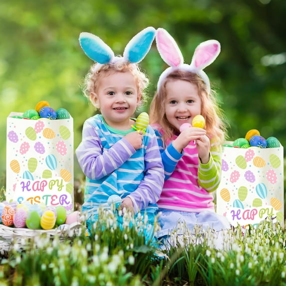 Easter Gift Bag Bunny Eggs Elements - 10PC Children's Paper Drawstring ...