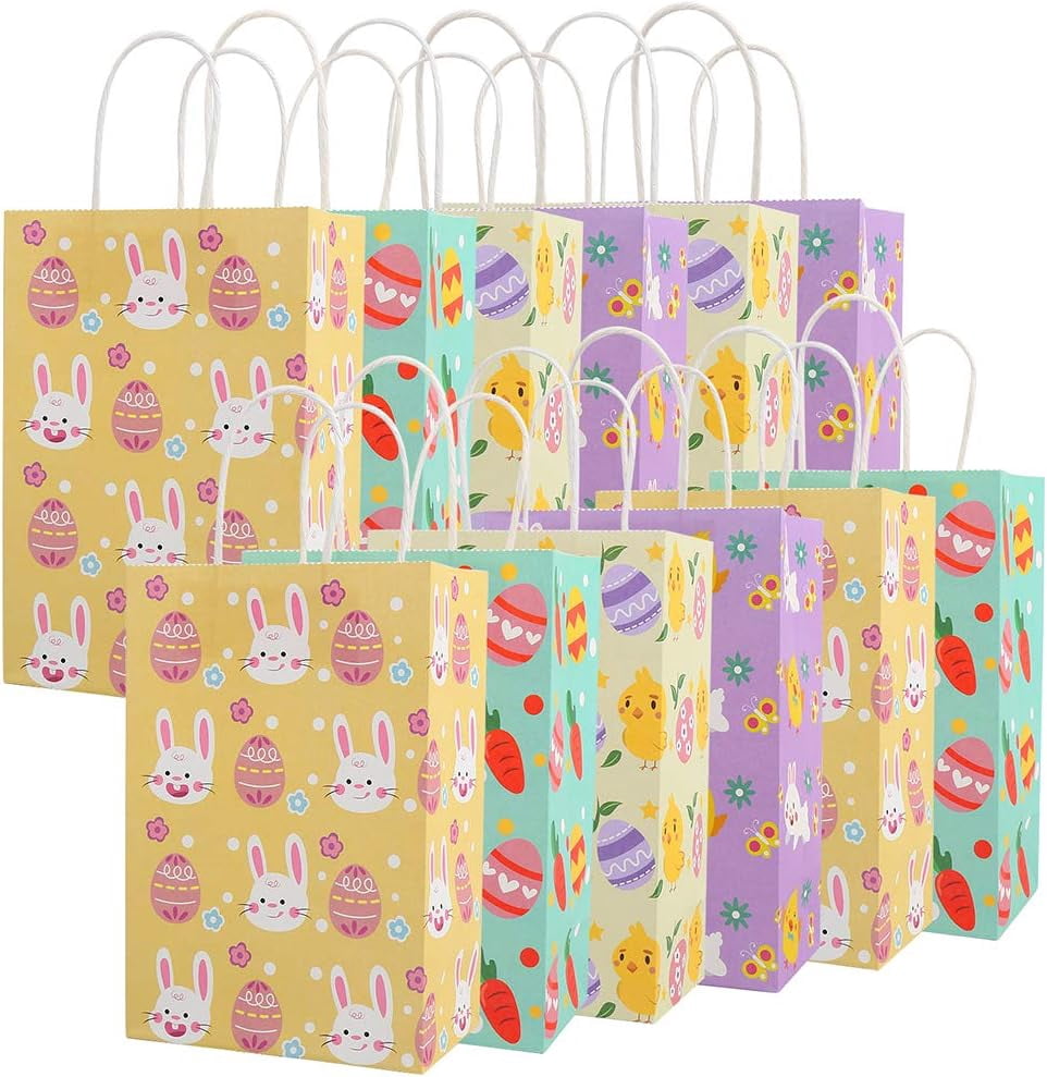 Easter Gift Bags, Bunny Kraft Paper Treat Bags with Handles for Candy ...