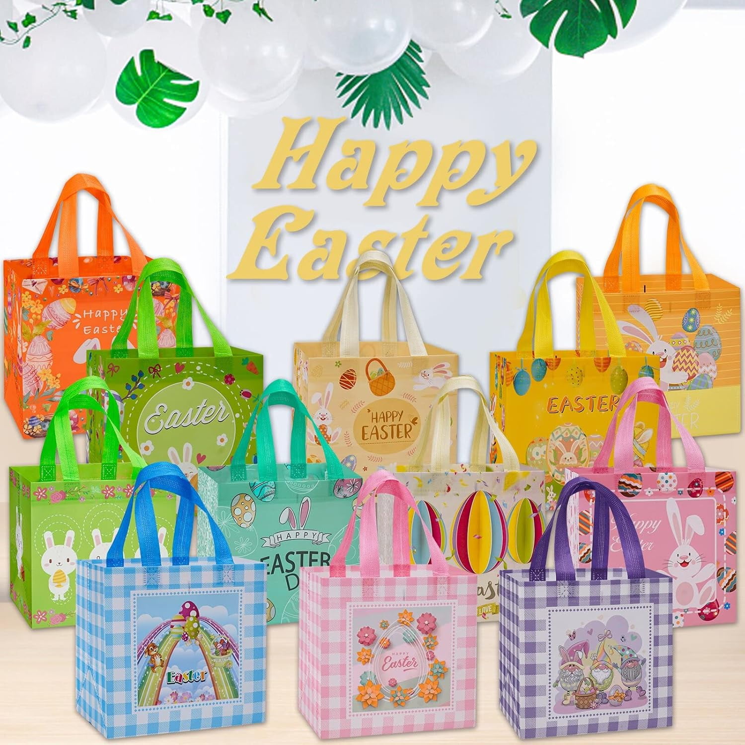 Easter Gift Bags Large Reusable Bunny Egg Basket Tote Bags, Non-Woven ...