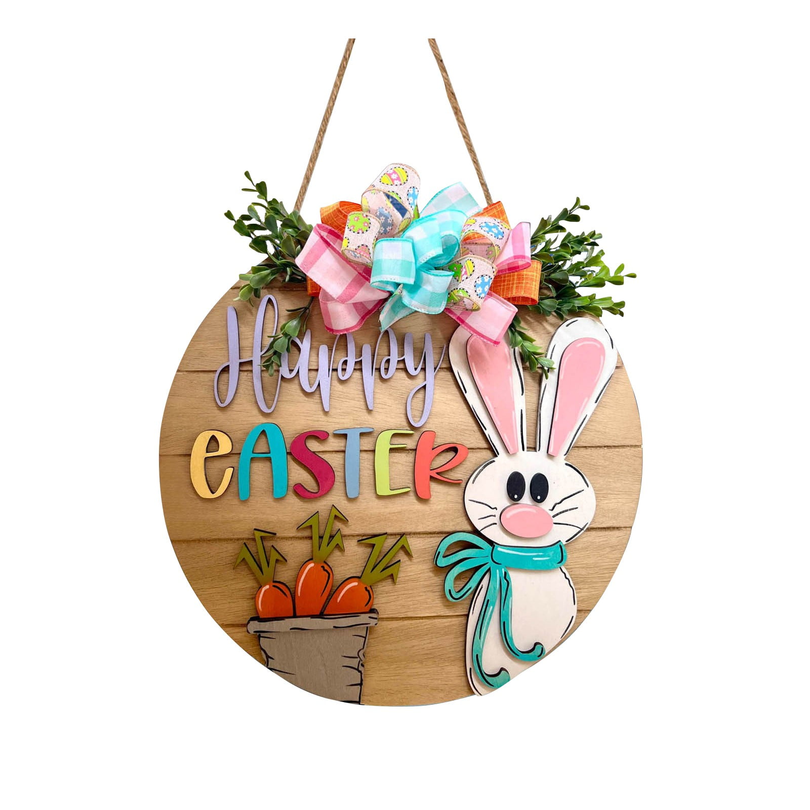 Easter Gift Easter Bunny Welcome Sign Rustic Wooden Round Door Hanger ...