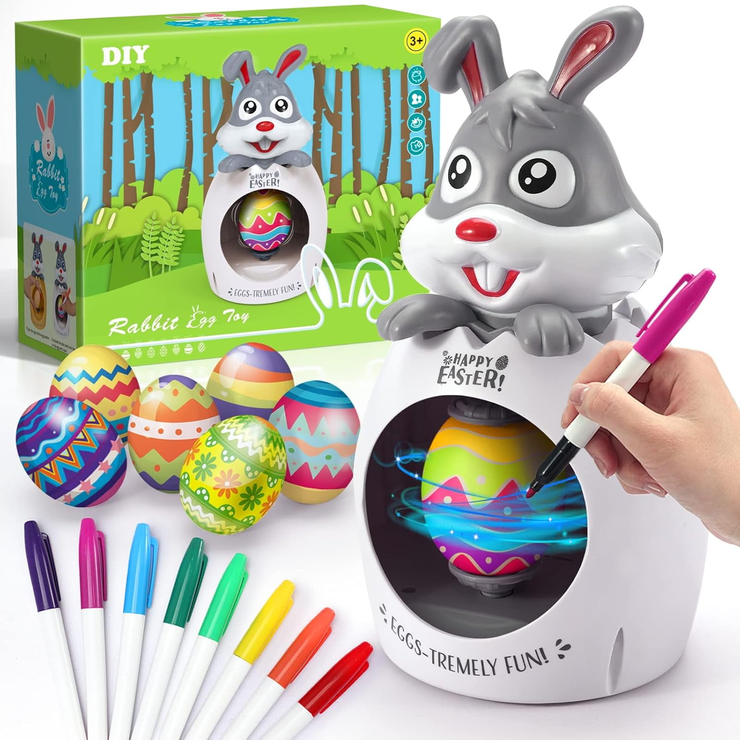 Easter Gifts for Kids, Easter Egg Decorating Kit, DIY Egg Coloring Spinner with 8 Colorful ...
