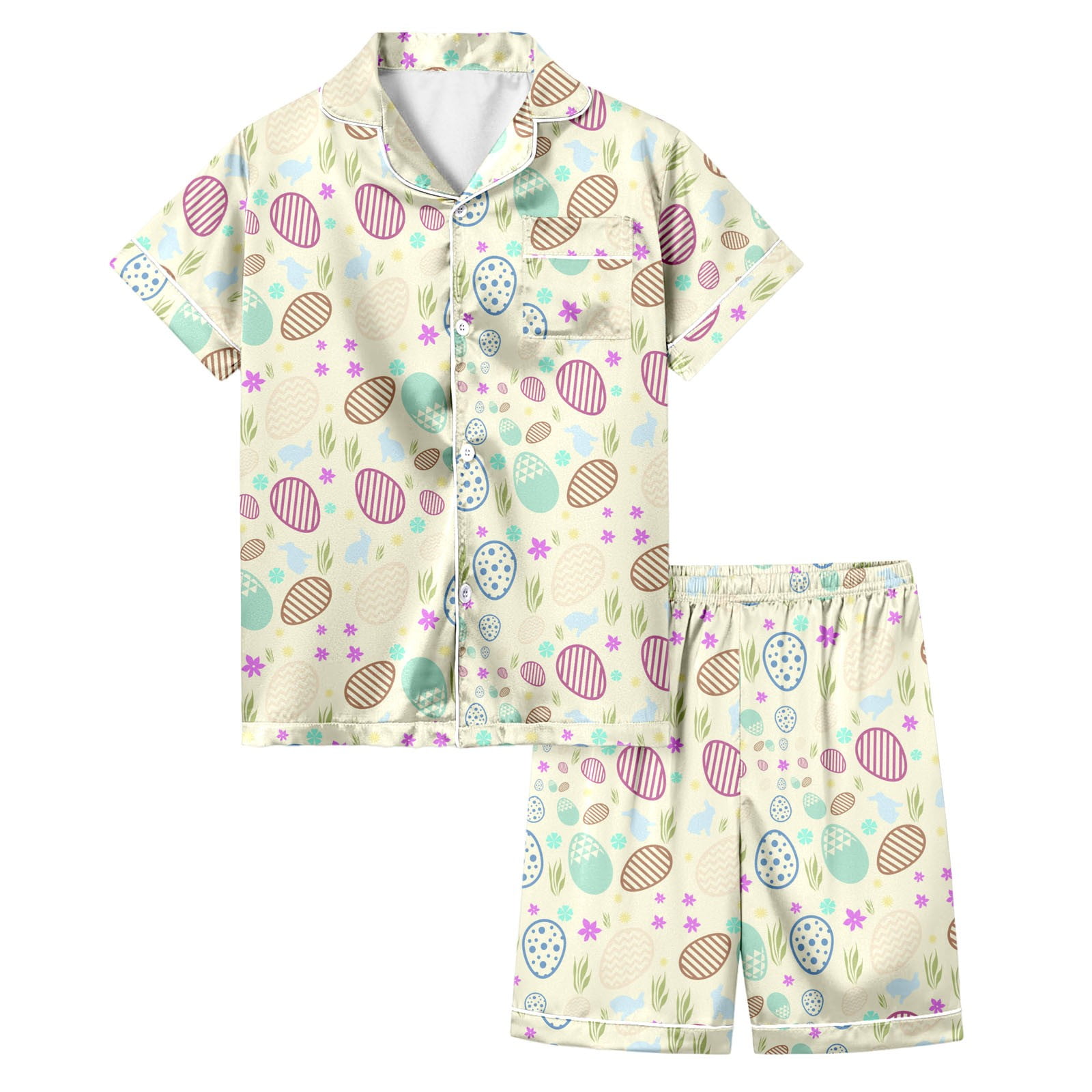Easter Girls Cotton Pajamas Silk and Stain Top and Bottom Short Sleeved ...