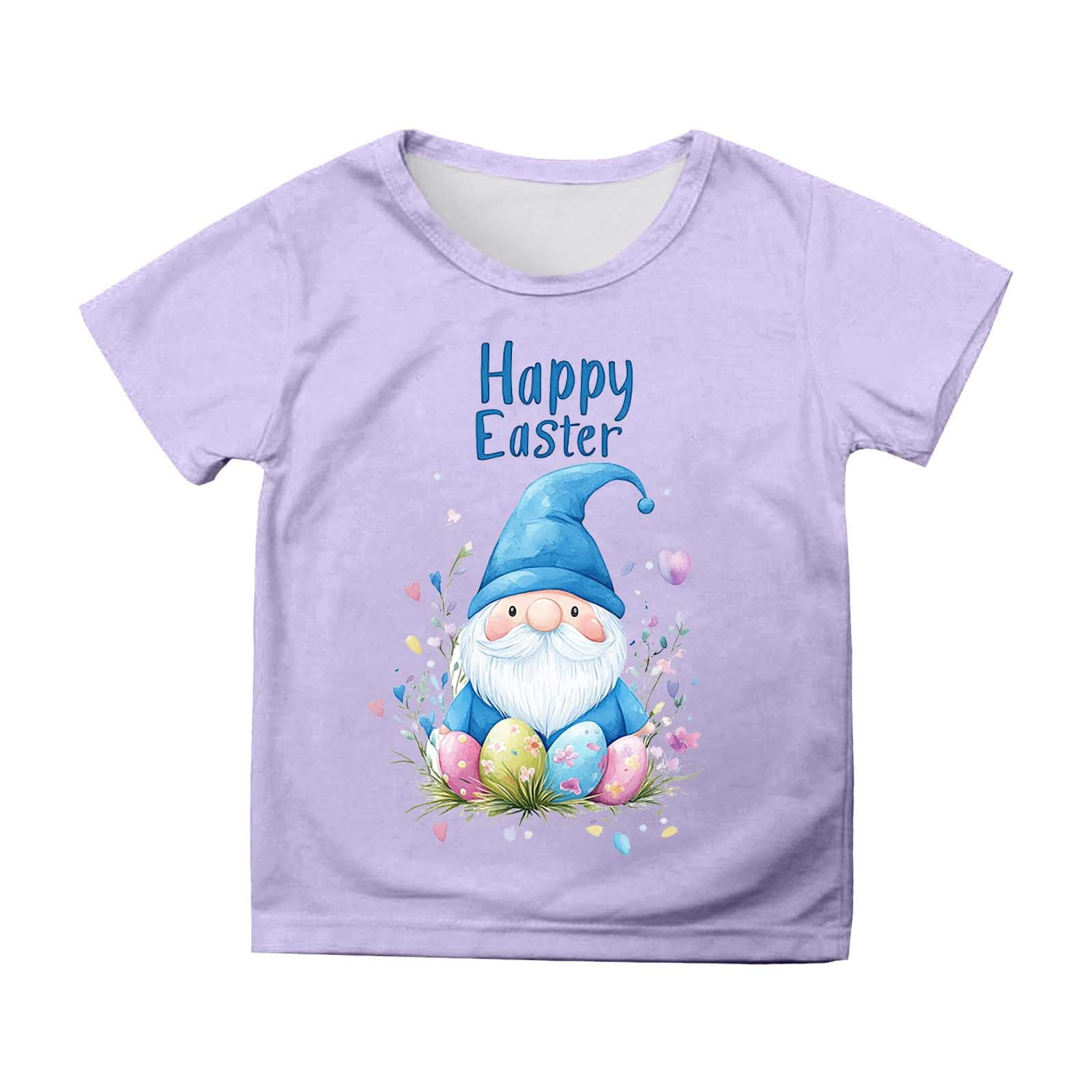 Easter Girls Short Sleeve Printed T Shirt Top Casual Shirt Strap Less ...