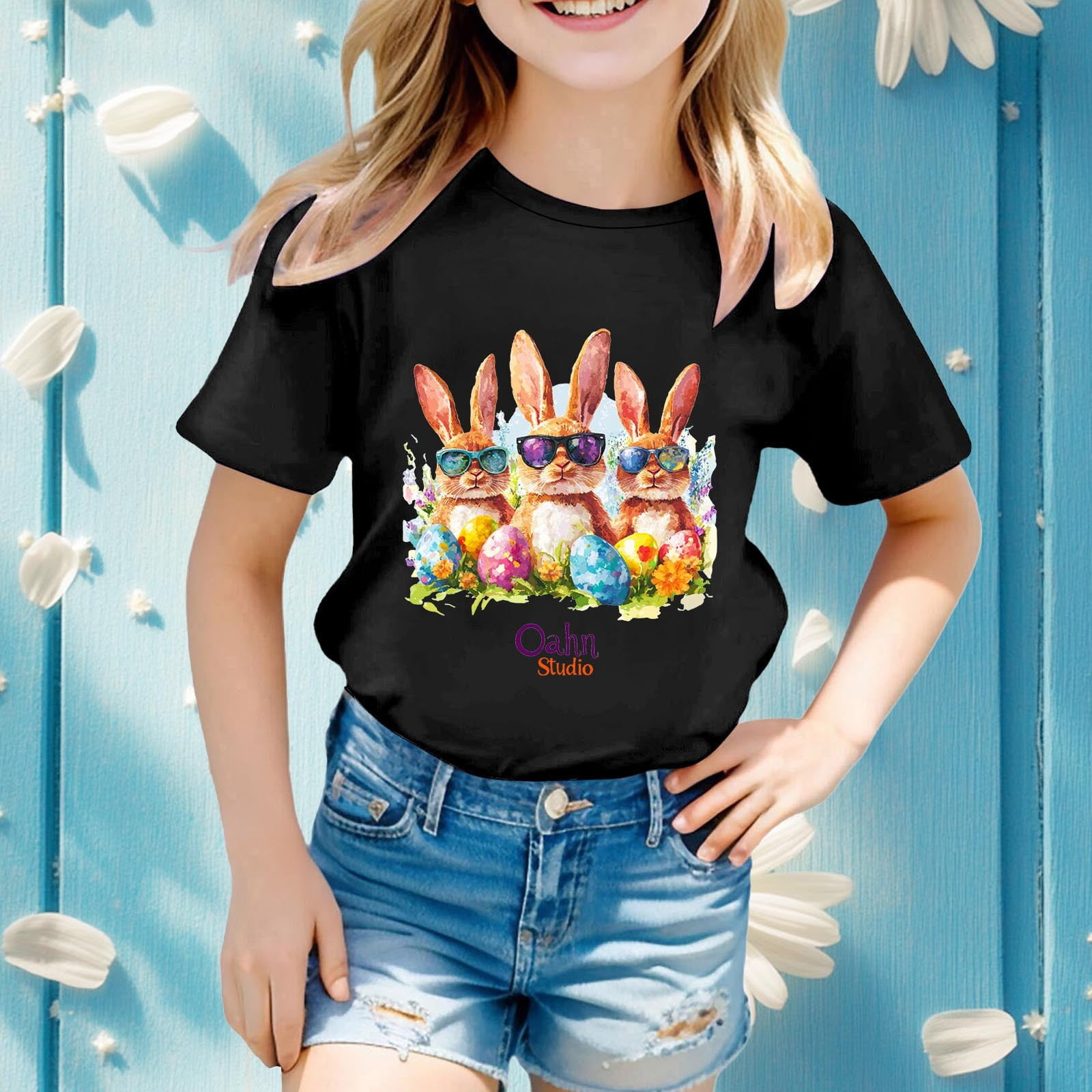 Easter Girls T-Shirt Happy Easter Bunny Short Sleeve Tee Happy Easter ...