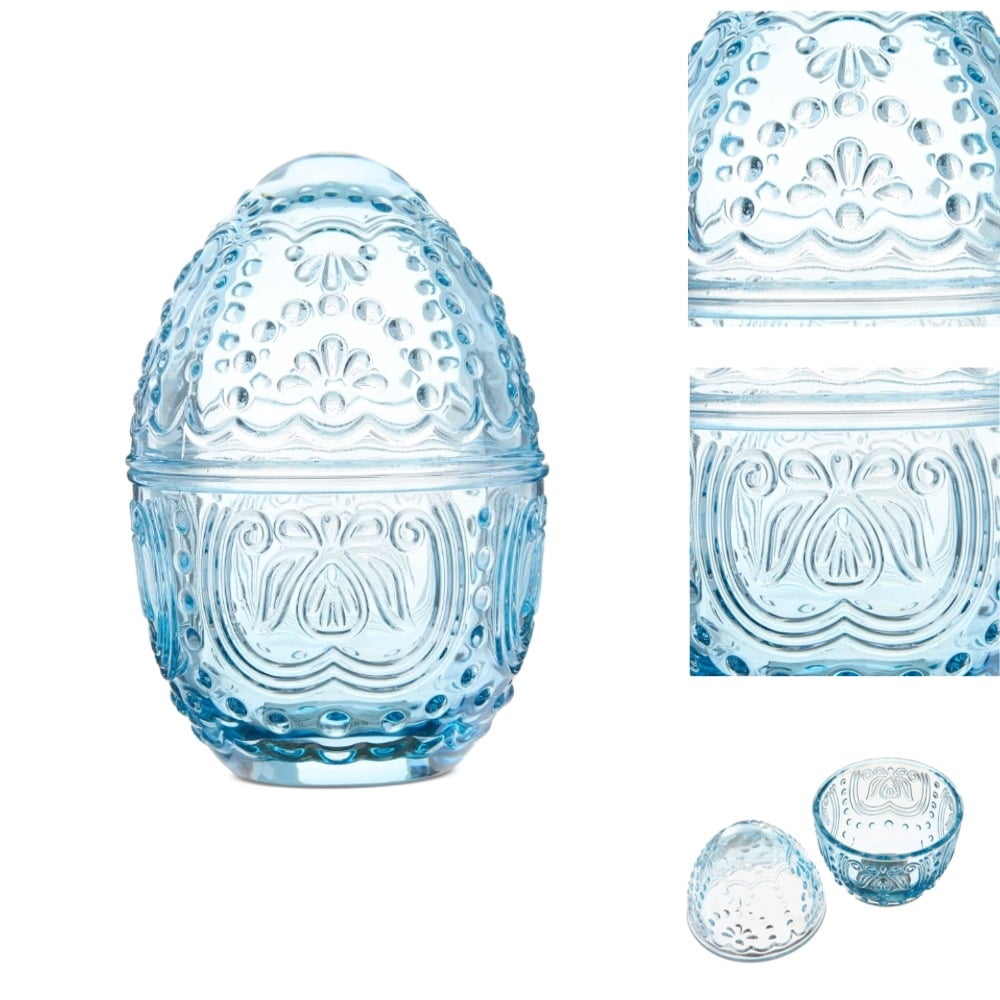 Easter Glass Egg Candy Dish, Blue, 5.5x3.5", Embossed Patterns Glass ...