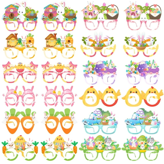 Easter Glasses, 24pcs Easter Funny Glasses Easter Bunny Paper Glasses ...