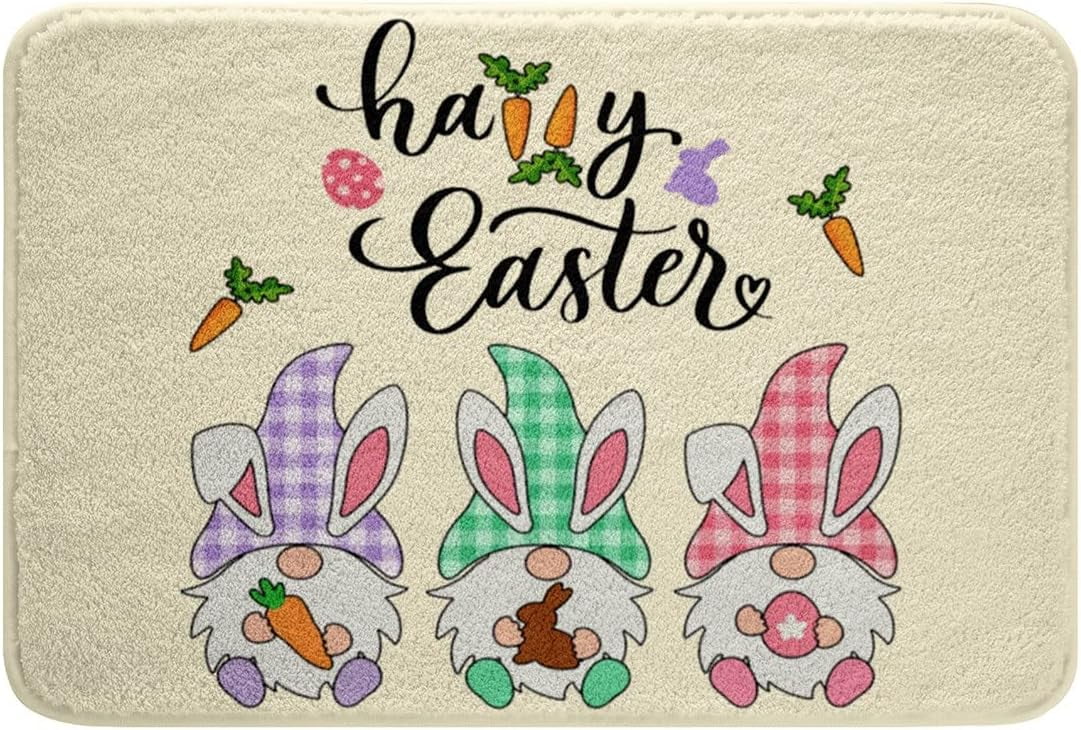 Easter Gnome Bath Rugs Cartoon Rabbit Dwarf Area Rug Purple Green Pink ...