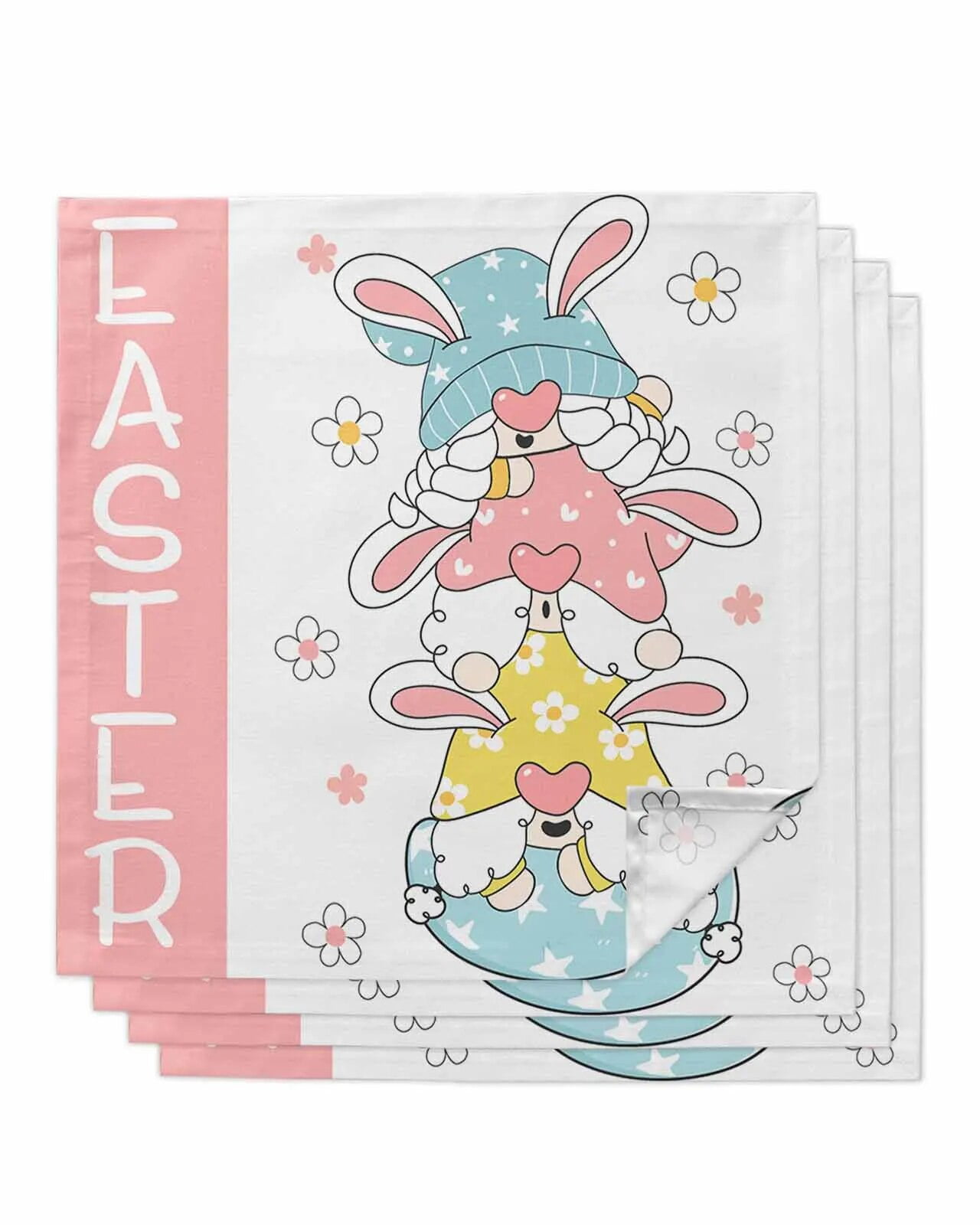 Easter Gnome Bunny Ears Table Napkins Cloth Set Kitchen Dinner Tea ...