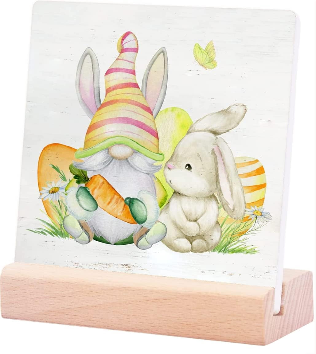 Easter Gnome Ceramic Table Sign Plaque Desk Decor Easter Gnome Bunny ...