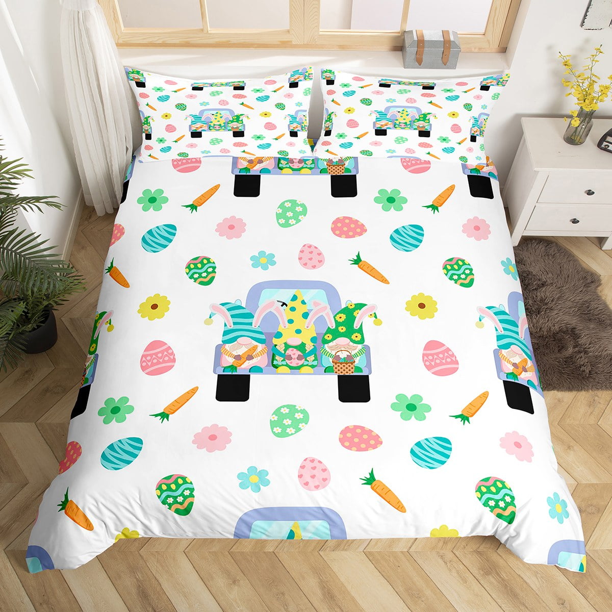 Easter Gnome Comforter Cover Cartoon Rabbit Dwarf Duvet Cover ...