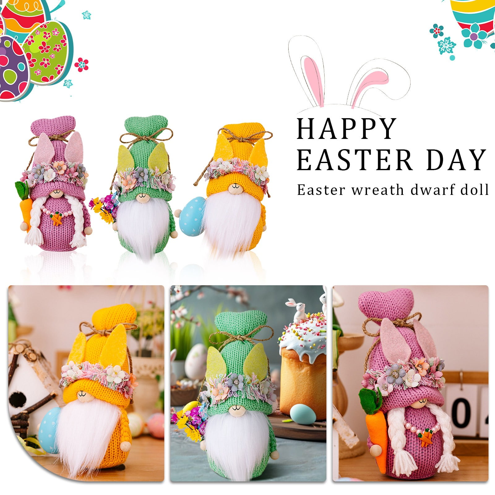 Easter Gnome Home Decor, Plush Bunny Gnome Holding Easter Egg & Carrots ...