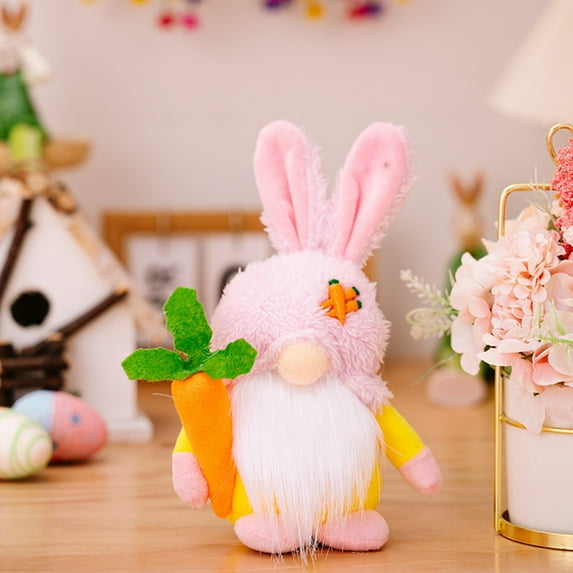 Easter Gnome Plush Doll, Pink Bunny Gnome Ornament With Yellow Outfit ...