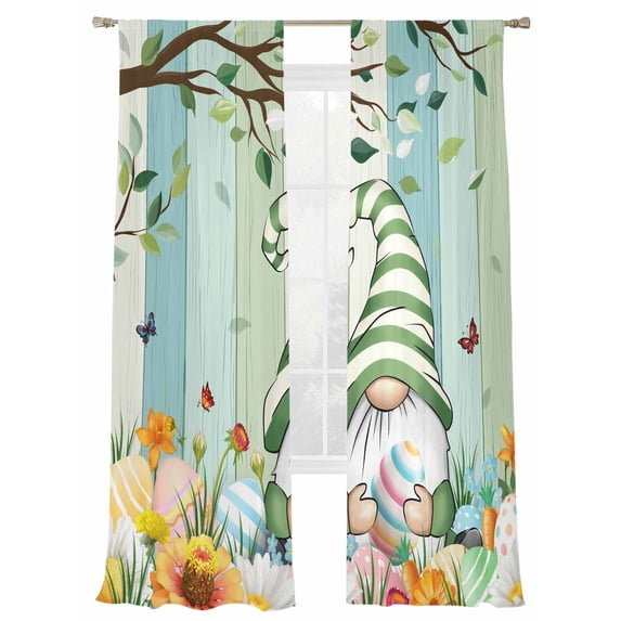 Easter Gnome Sheer Curtains 2 Panels Set Daisy Flower Color Egg Branch ...