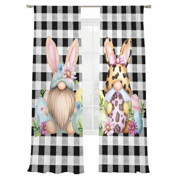 Easter Gnome Sheer Curtains 2 Panels Set Spring Gnome Eggs Floral Black ...