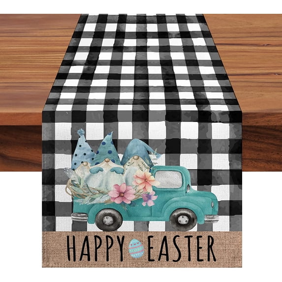 Easter Gnome Table Runner 90 Inches Long Watercolor Buffalo Plaid Truck ...