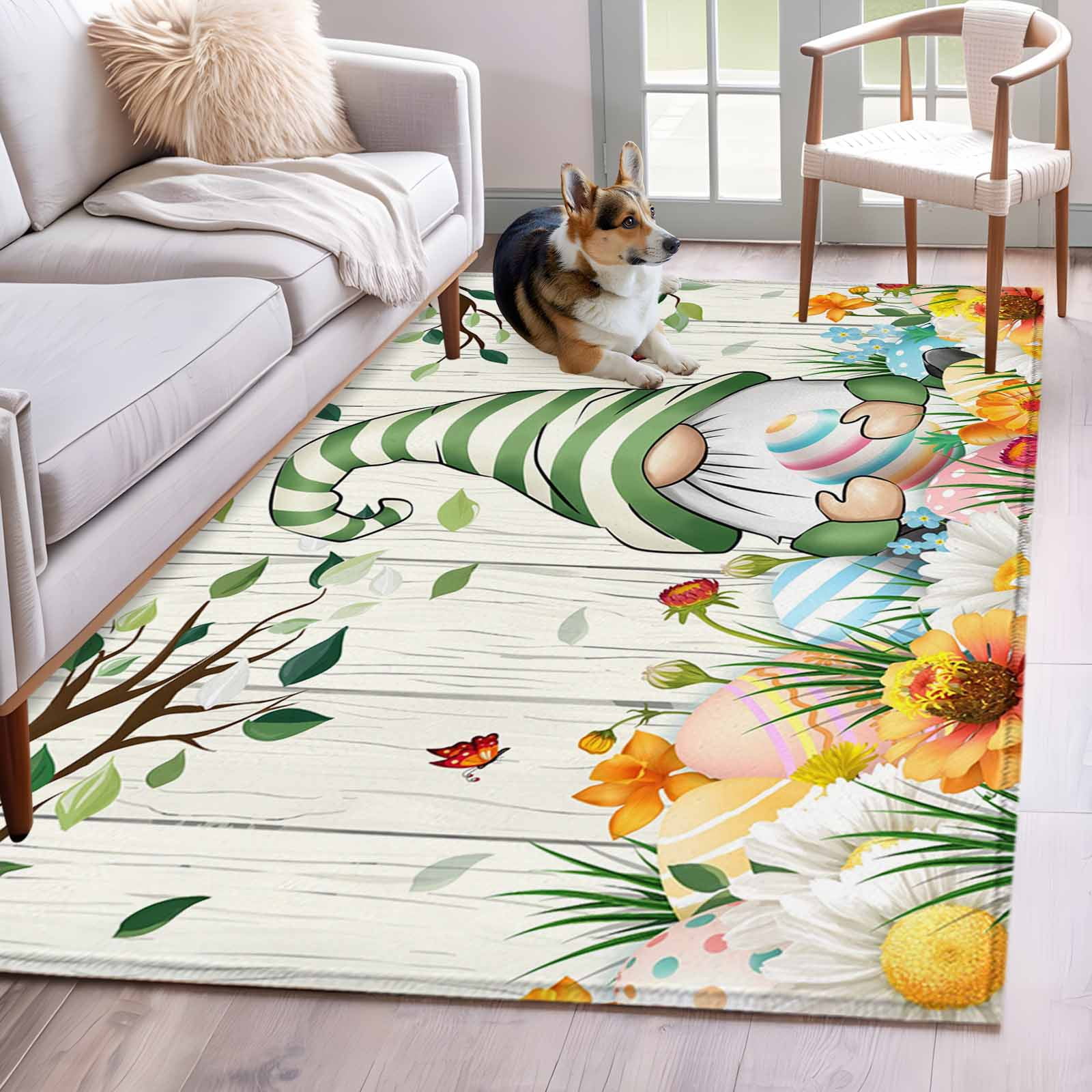 Easter Gnomes Area Rug 4x6 Washable Rug Non Slip Spring Watercolor Eggs ...