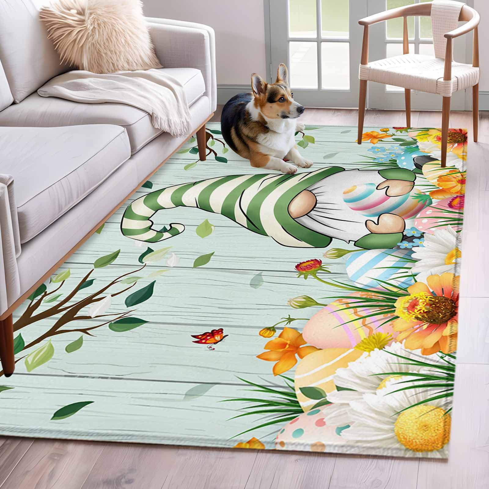 Easter Gnomes Area Rug 4x6 Washable Rug Non Slip Spring Watercolor Eggs ...