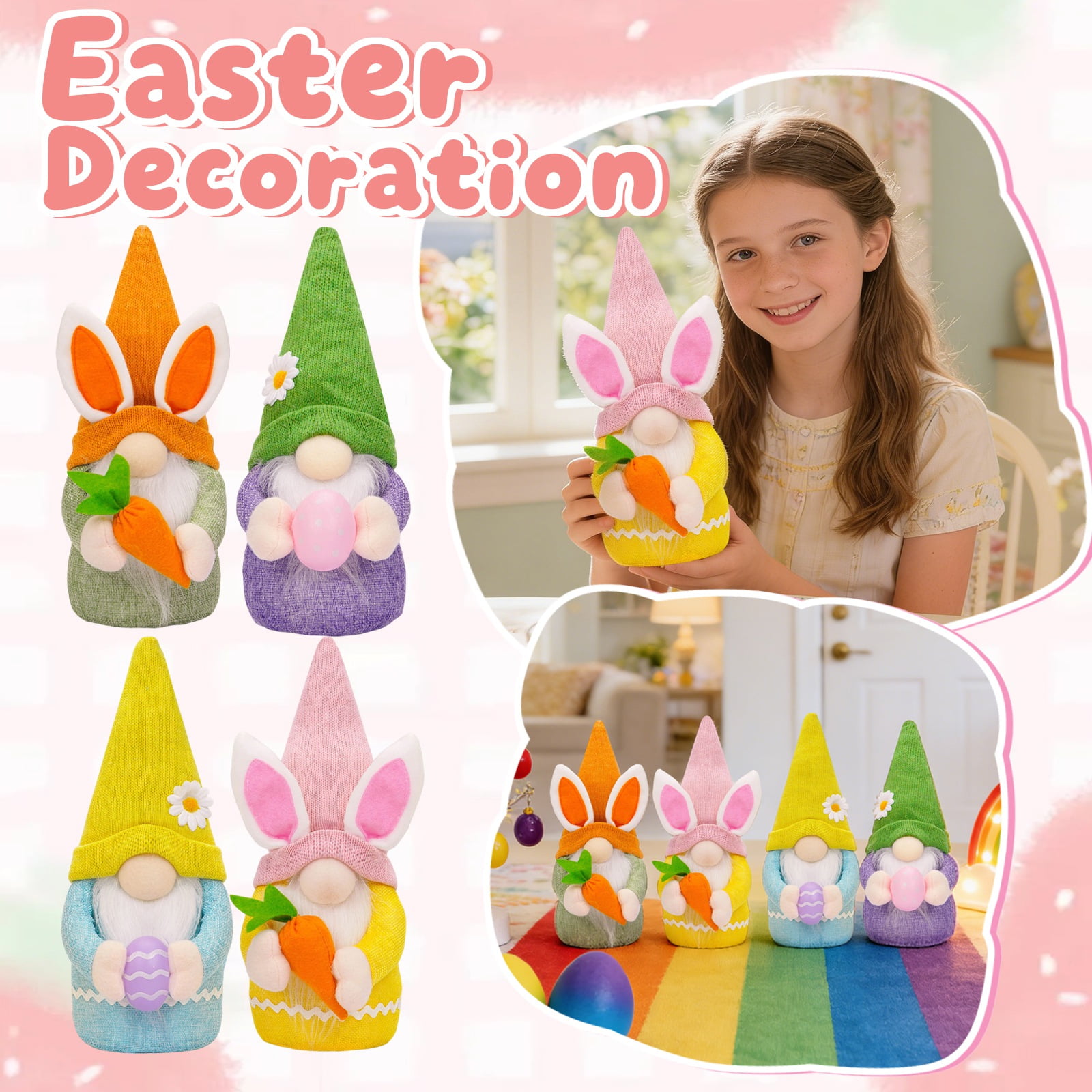 Easter Gnomes Decor Bunny Tiered Tray AutumnFall Gnome Plush Doll 13In ...