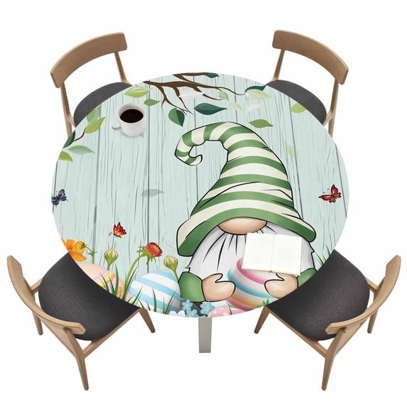 Easter Gnomes Fitted Tablecloth with Elastic Edged, Round Table Cloth ...