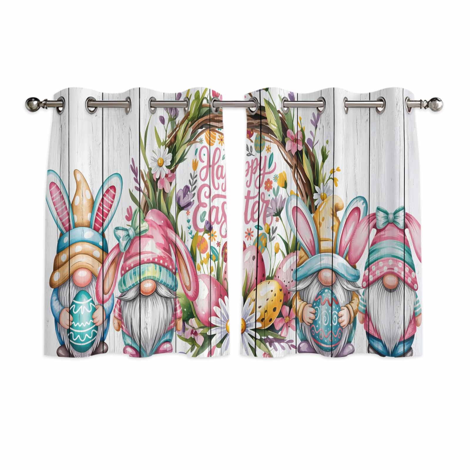 Easter Gnomes Kitchen Curtains Window Panels, Pink Blue Eggs Spring ...