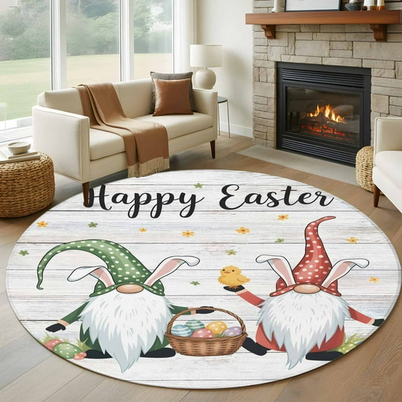 Easter Gnomes Round Rug 5ft Washable Circle Kitchen Rugs Non Slip ...