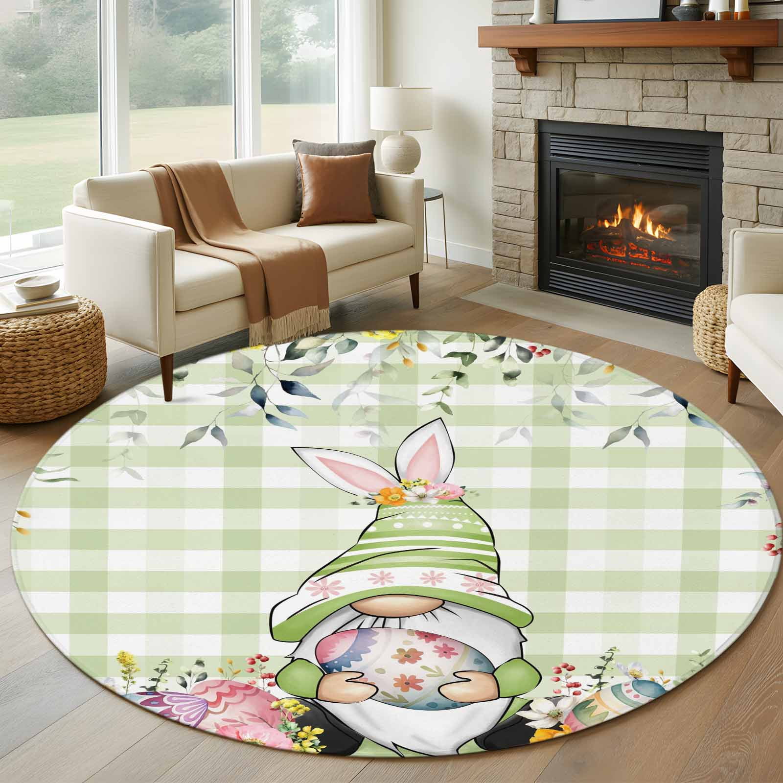Easter Gnomes Round Rug 8ft Washable Circle Rugs Non Slip Spring Easter ...
