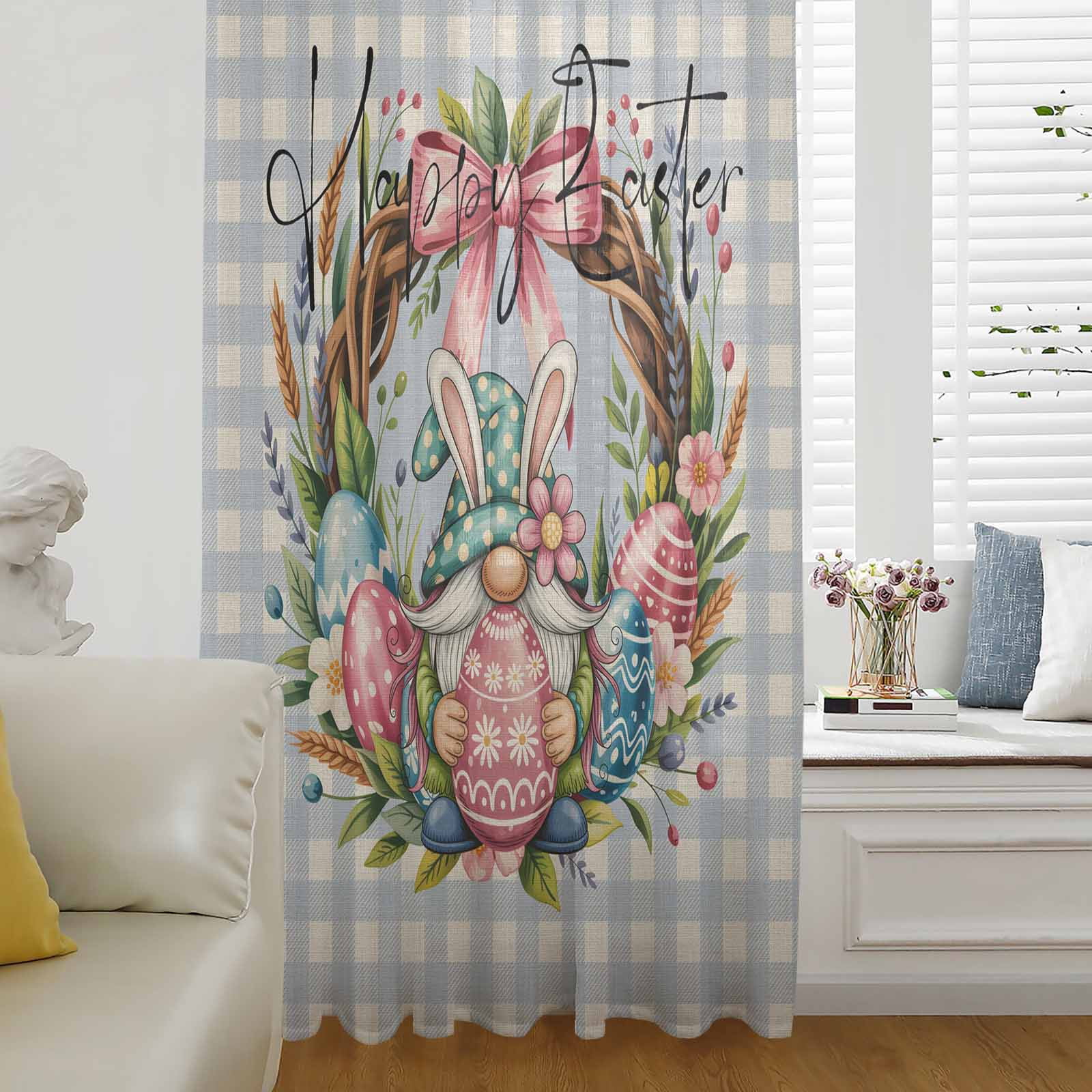 Easter Gnomes Semi Sheer Curtains Drapes for Living Room,Bedroom,French ...