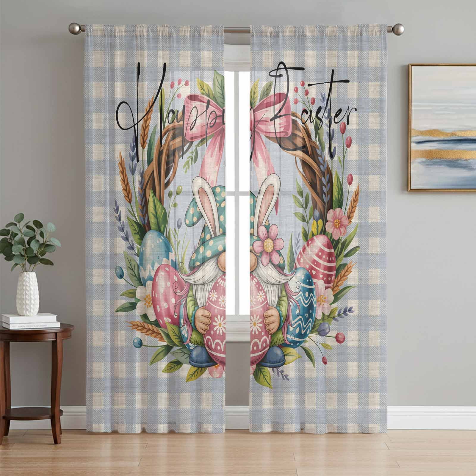 Easter Gnomes Sheer Curtains 84 Inch Length 2 Panels Set Window ...