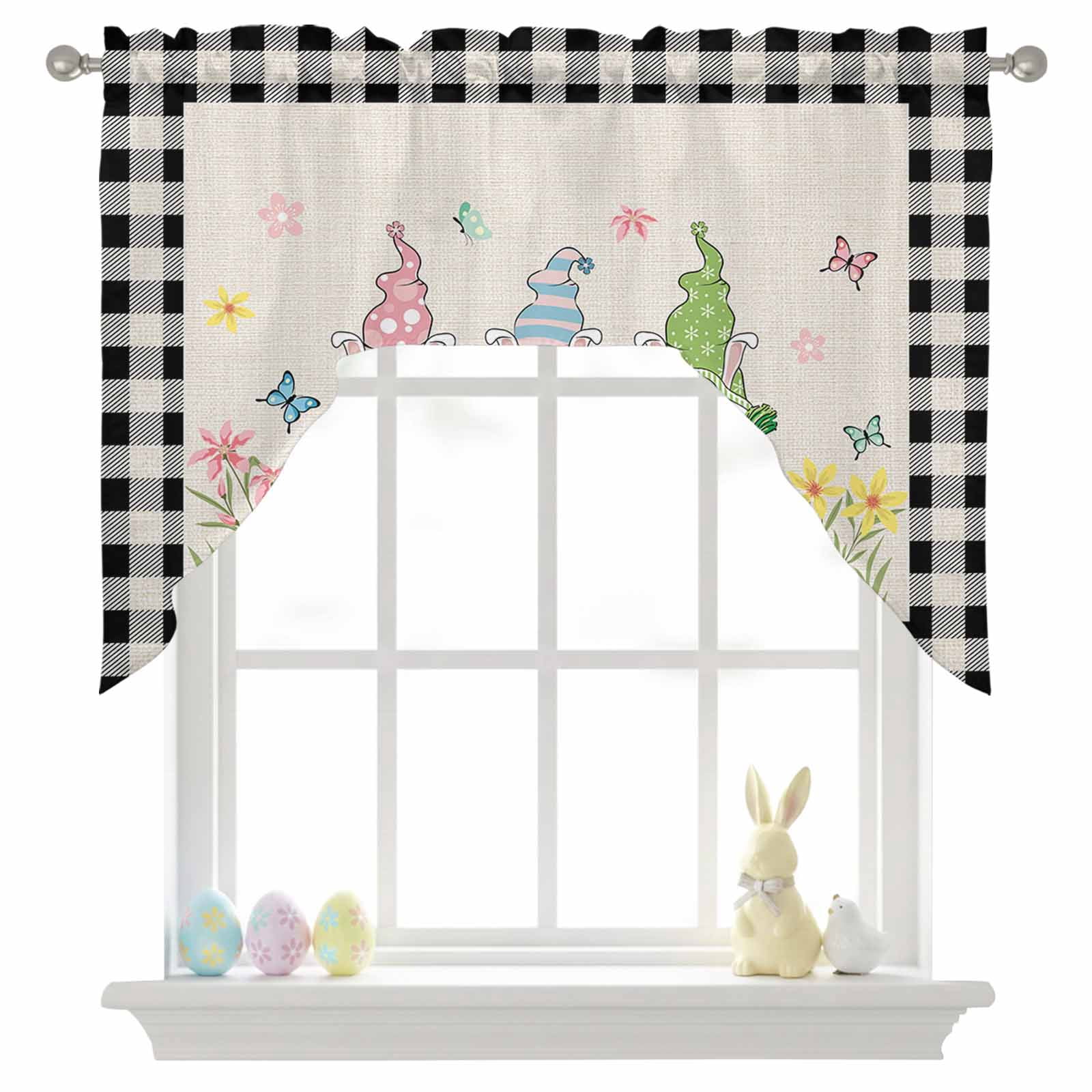 Easter Gnomes Swag Valances for Kitchen Window, with Carrot Egg Retro ...