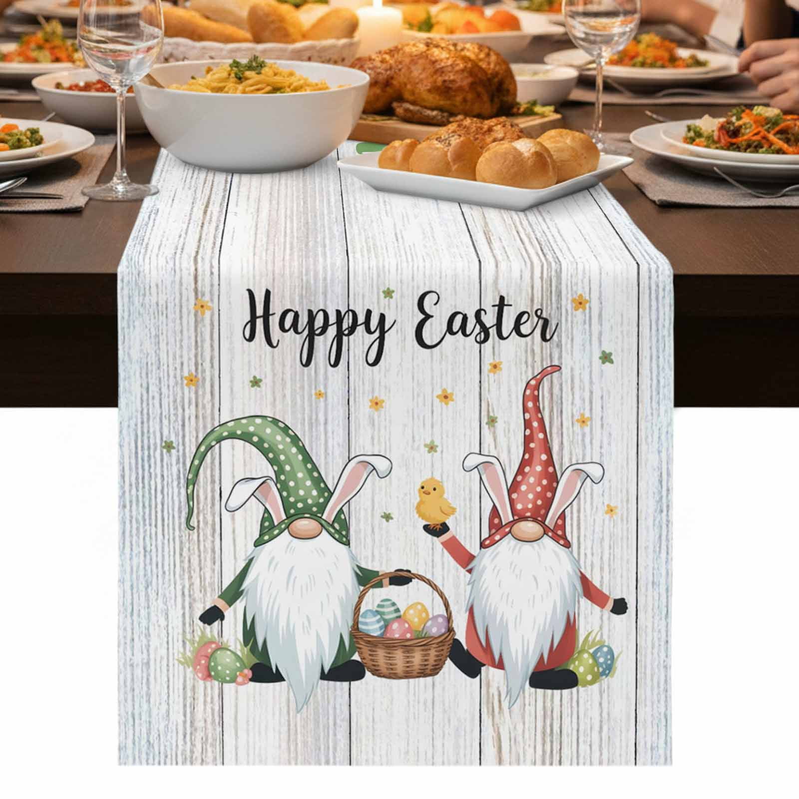 Easter Gnomes Table Runner 60 Inch Long Dresser Scarves Cotton Linen ...