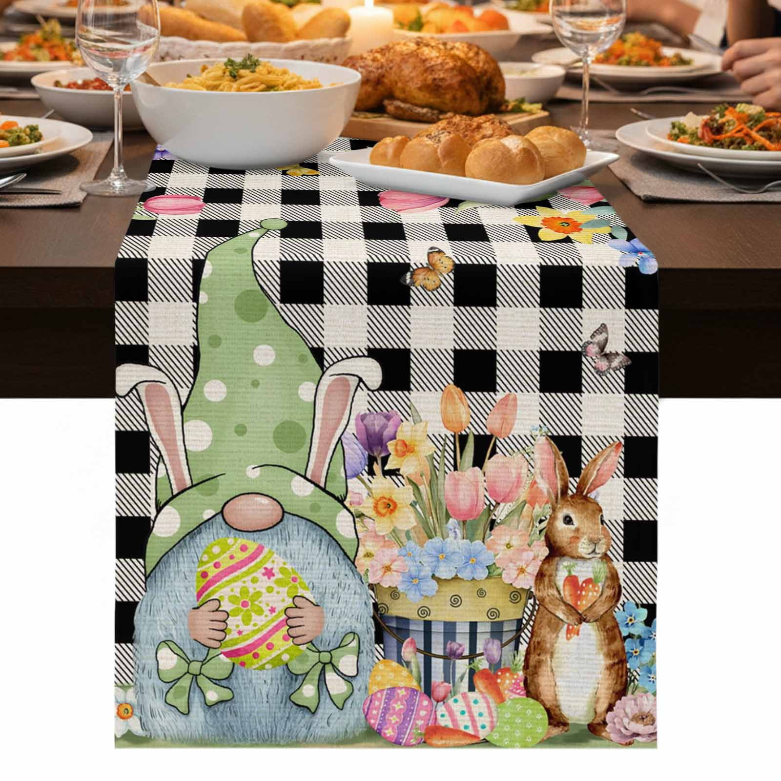 Easter Gnomes Table Runner 60 Inch Long Dresser Scarves Cotton Linen ...