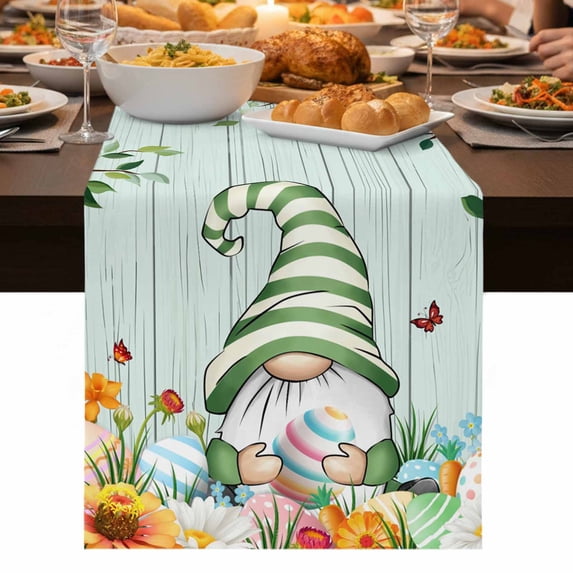 Easter Gnomes Table Runner 72 Inch Long Dresser Scarves Cotton Linen ...