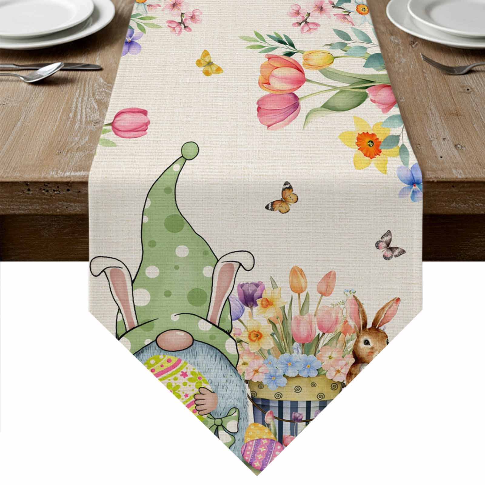 Easter Gnomes Table Runner Linen Burlap Table Runner 72 Inches Long ...