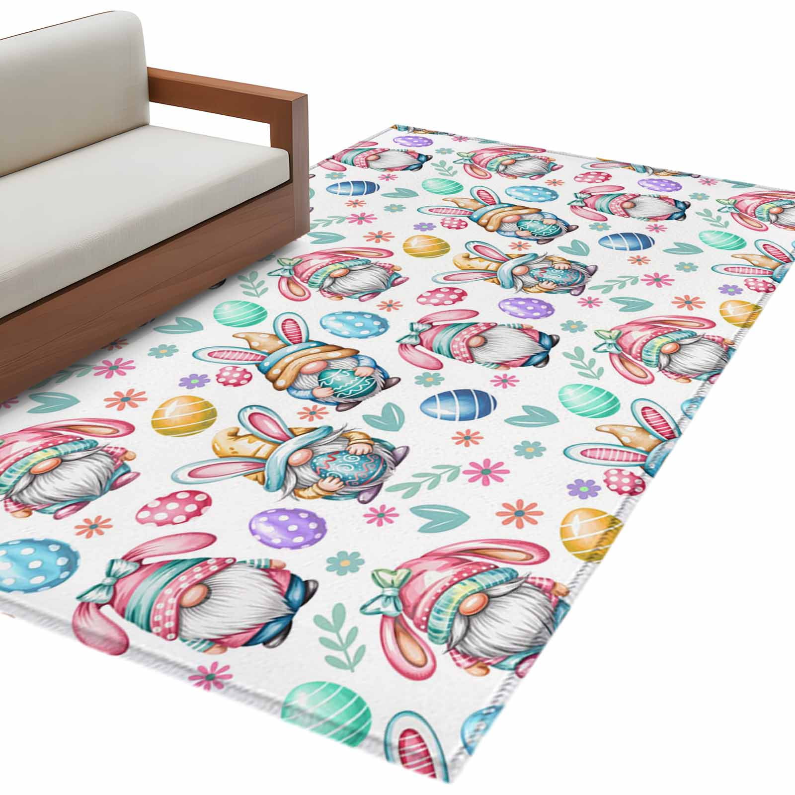 Easter Gnomes Washable Area Rug 2.7 x 5 ft Watercolor Easter Eggs ...