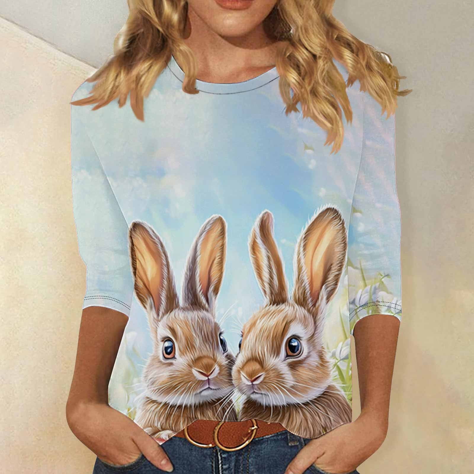 Easter Graphic T-Shirt for Women Festive Egg and Floral Pattern Print ...