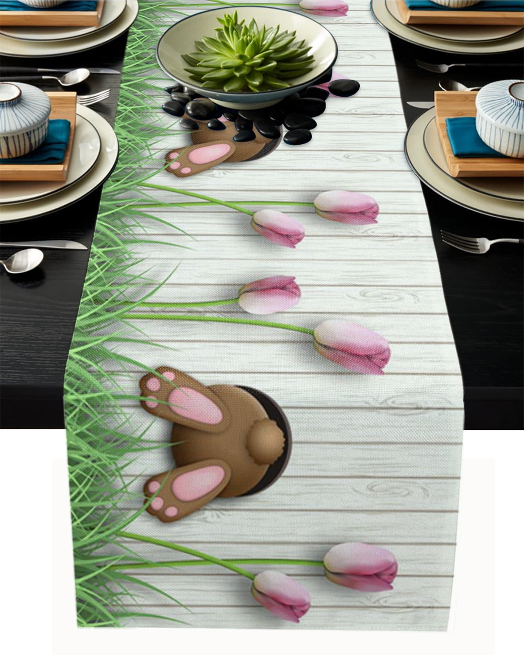 Easter Green Plaid Bunny Egg Table Runner Wedding Table ration Home r ...