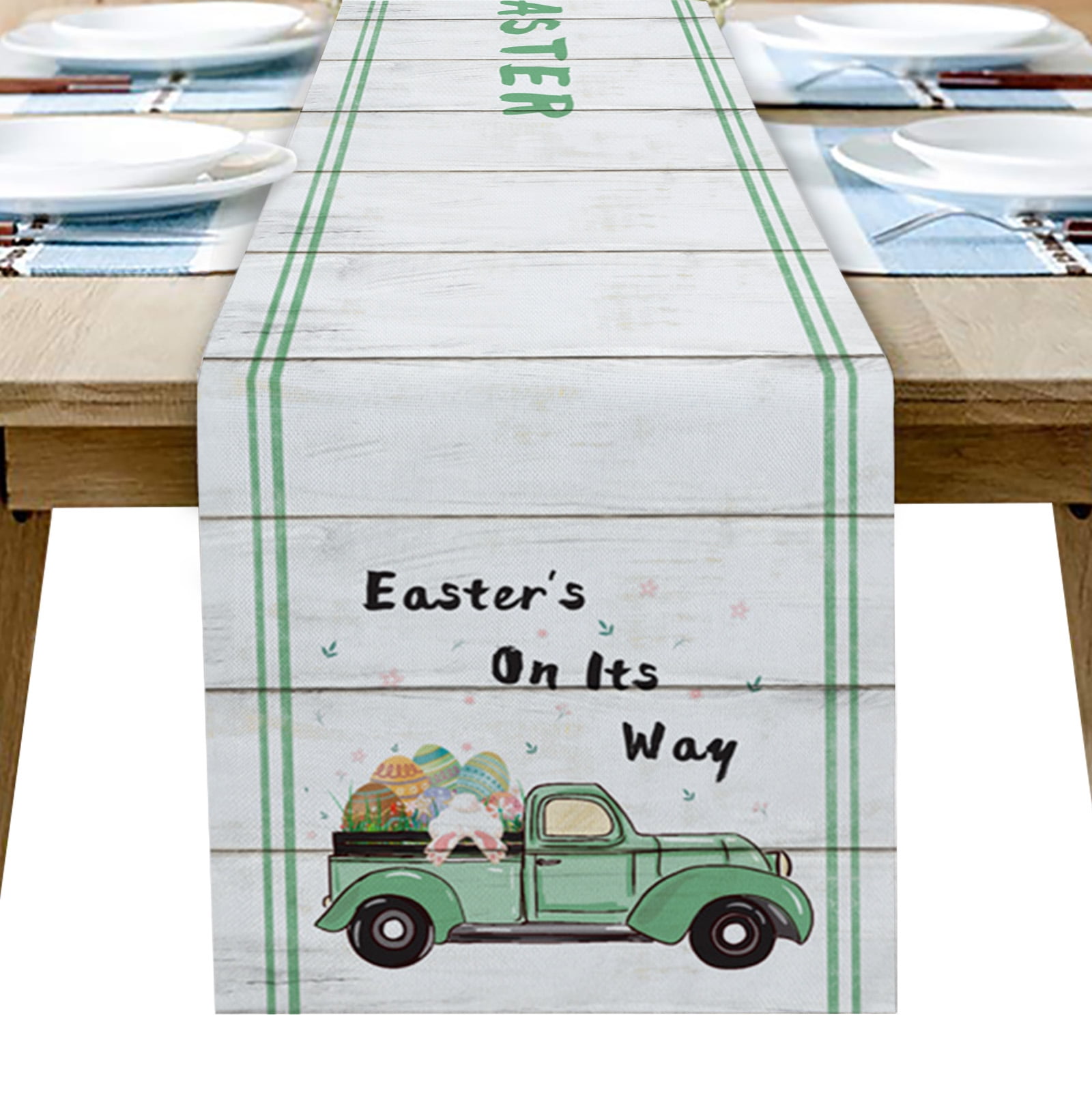 Easter Green Plaid Bunny Egg Table Runner Wedding Table ration Home r ...