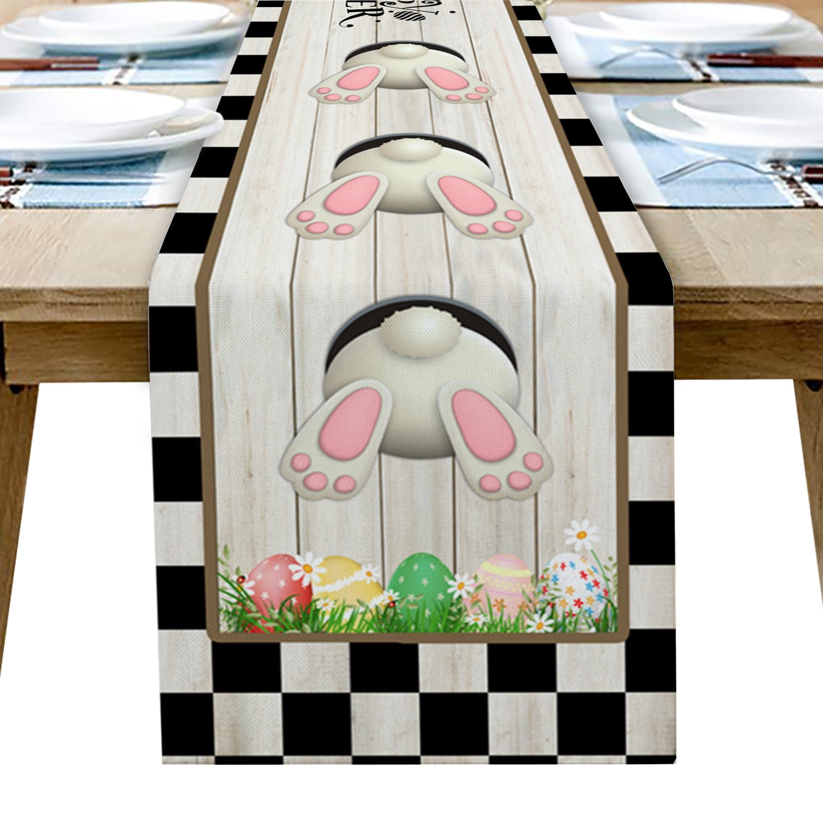 Easter Green Plaid Bunny Egg Table Runner Wedding Table ration Home r ...