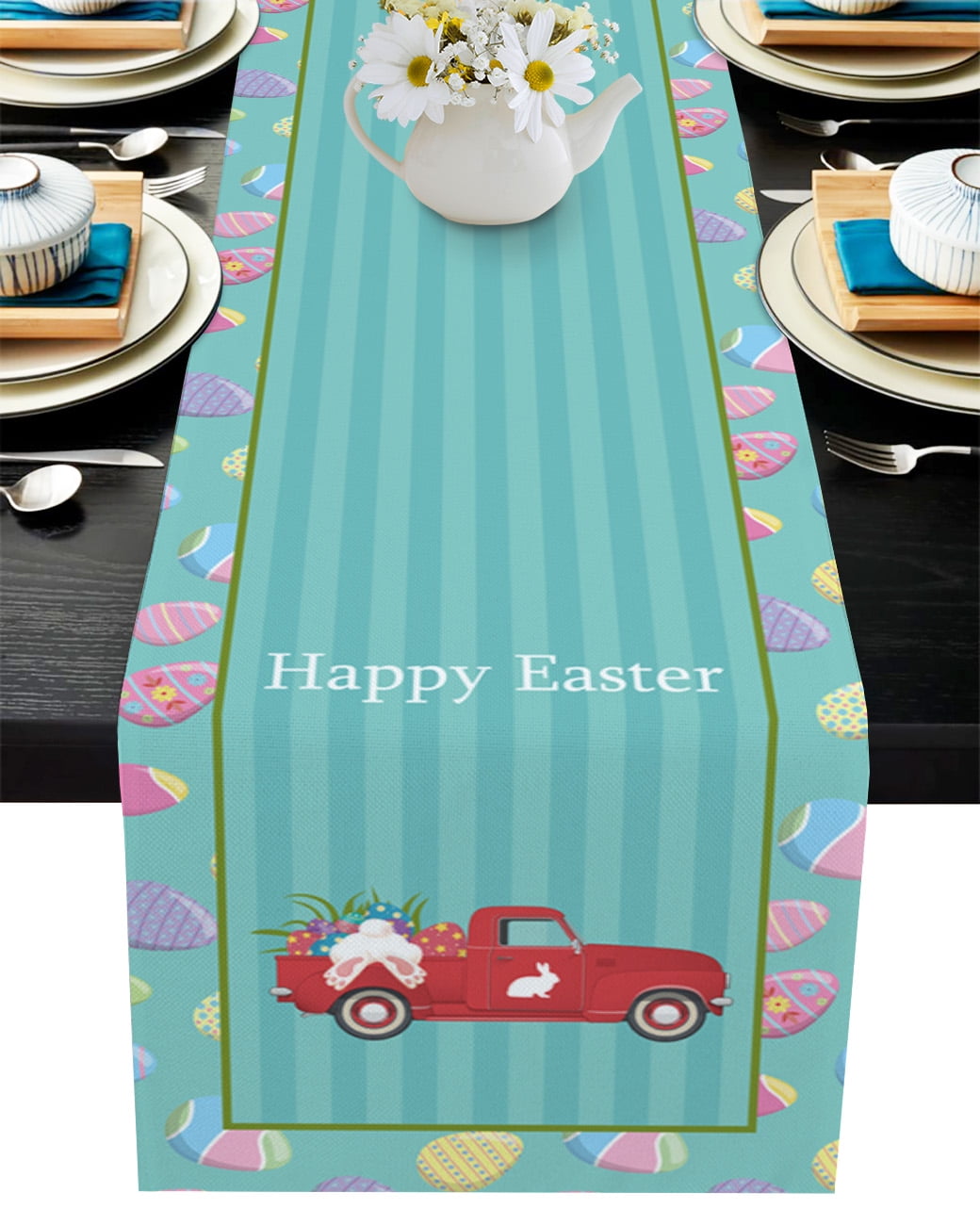 Easter Green Plaid Bunny Egg Table Runner Wedding Table ration Home r ...