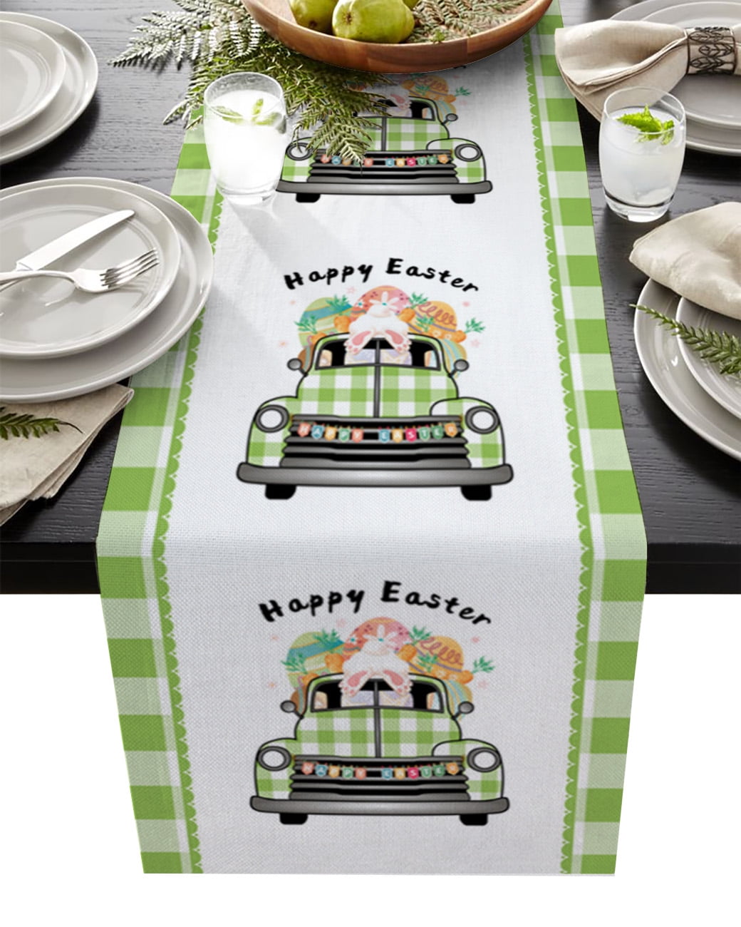 Easter Green Plaid Bunny Egg Table Runner Wedding Table ration Home r ...