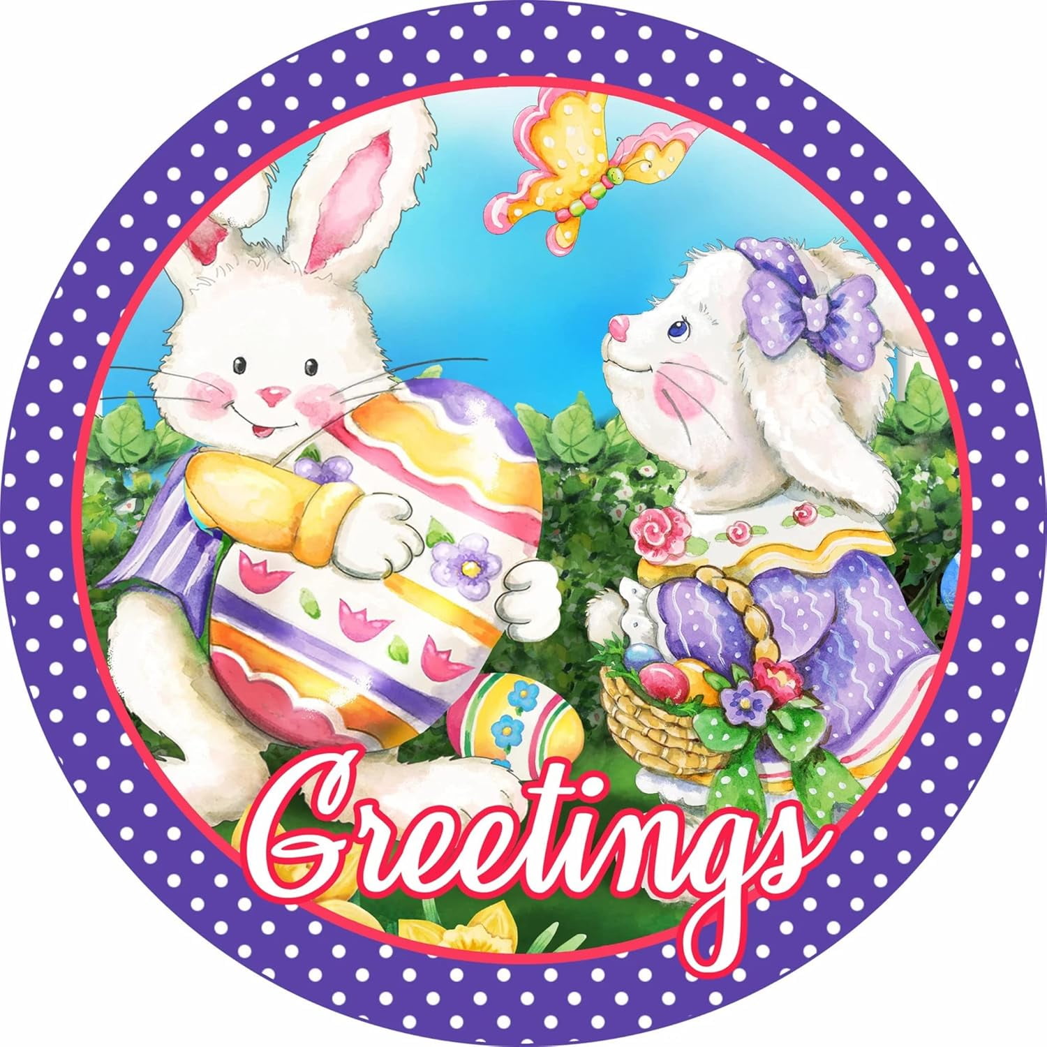 Easter Greetings Sign Easter Egg Sign Boy and Girl Bunnies Signs Front ...