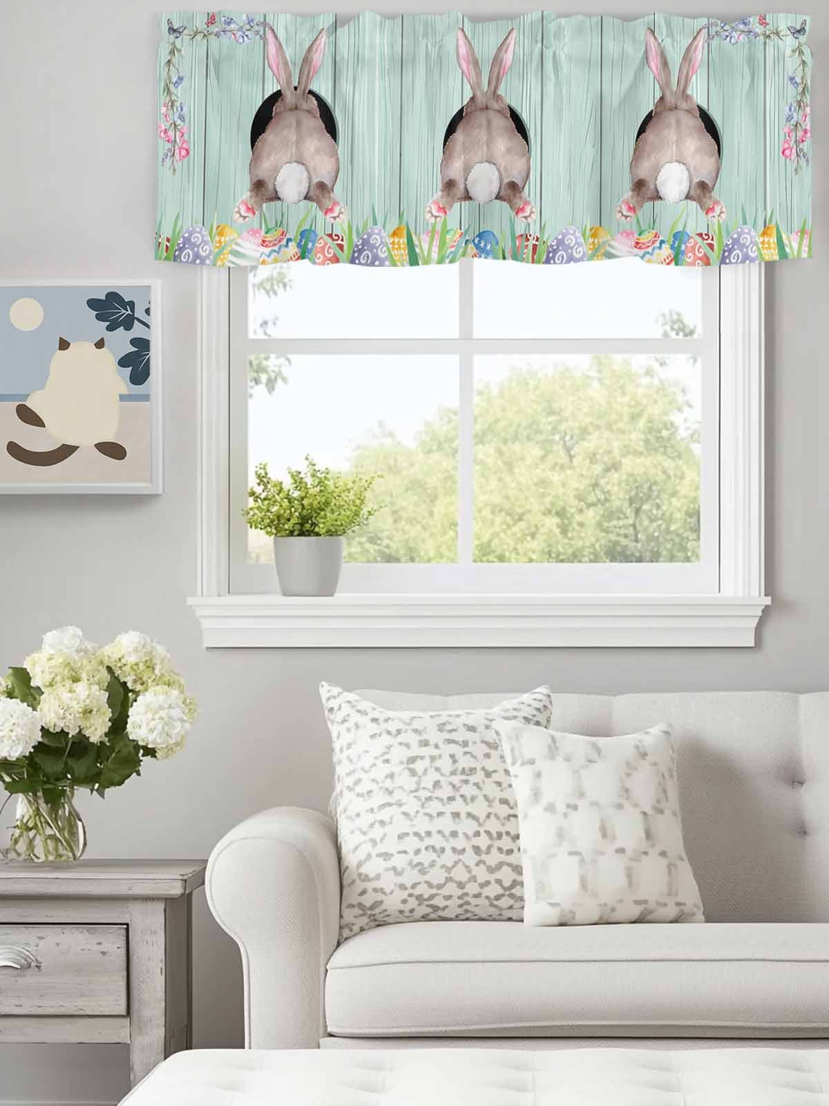 Easter Grey Rabbit Butt with Colored Eggs Valances for Windows,Rod ...