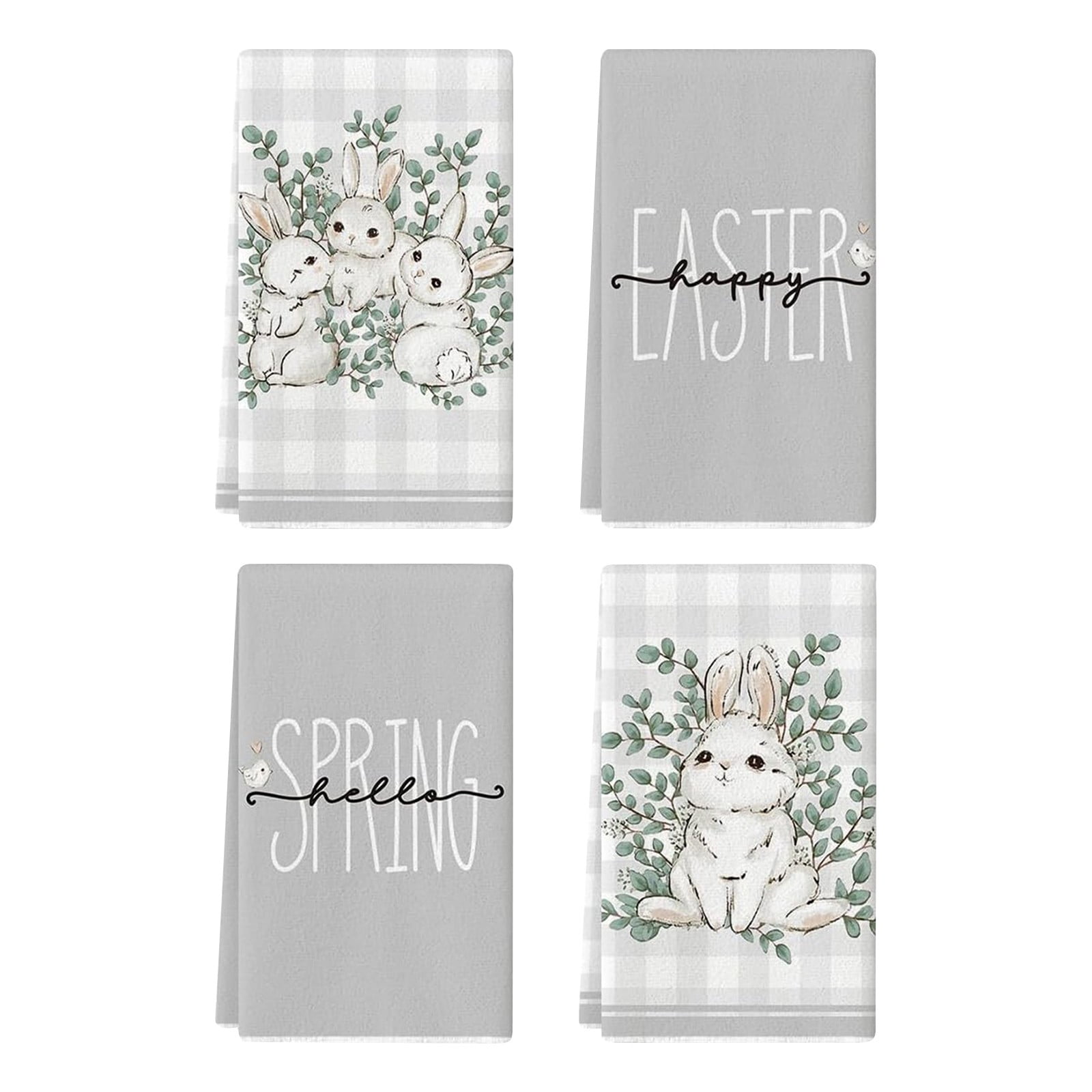 Easter Hand Towels, Bunny Rabbit Ears Floral Leaves Easter Kitchen ...
