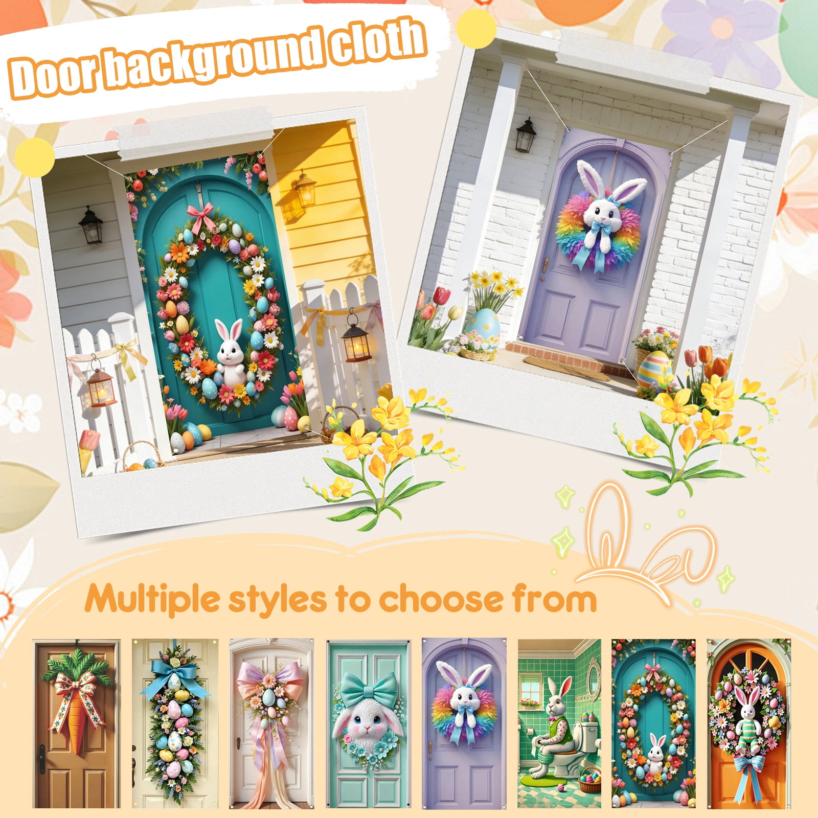 Easter Hanging Banner with Bunny and Egg Wreath Design - Easter ...