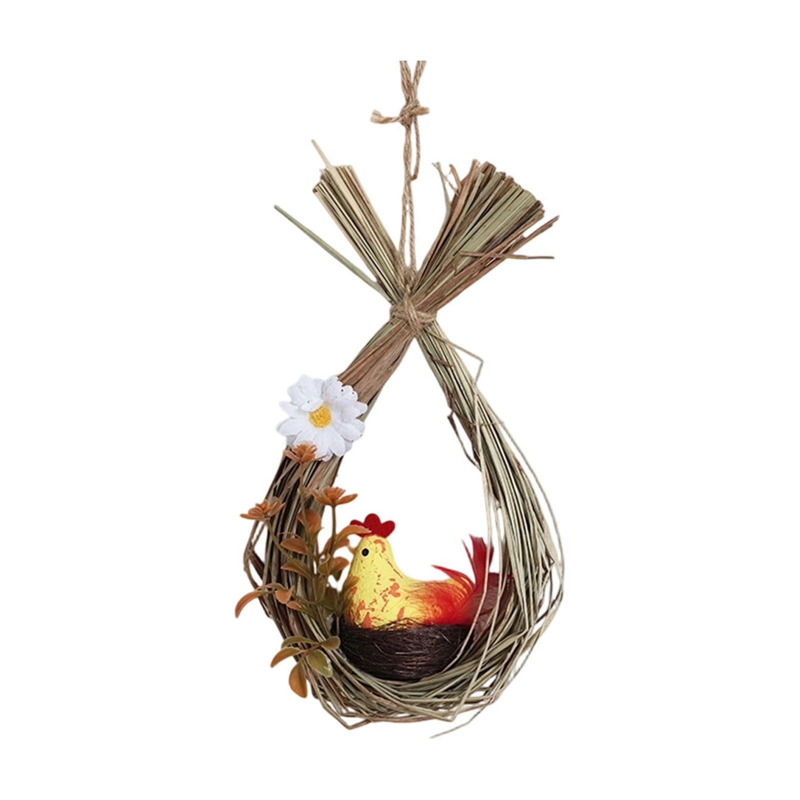 Easter Hanging Ornament with Chicken in Nest, Straw Wreath Decor for ...