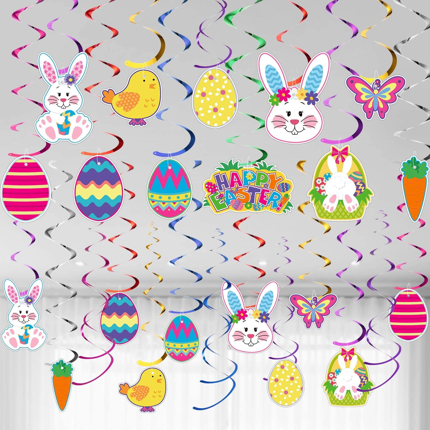 Easter Hanging Swirl Ceiling Decorations Easter Egg Bunny Hanging Swirl ...