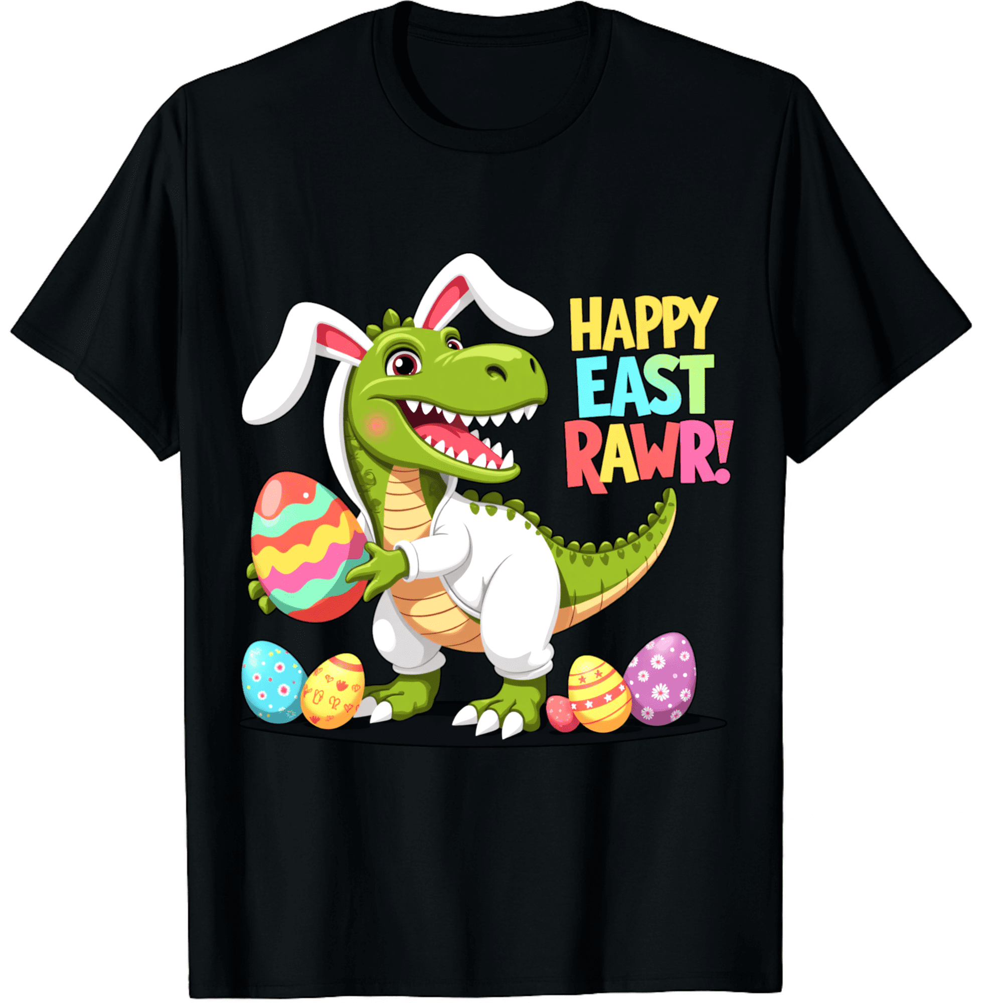 Easter Happy East Rawr Dinosaur Bunny Suit Egg Short Sleeve T-Shirt For ...