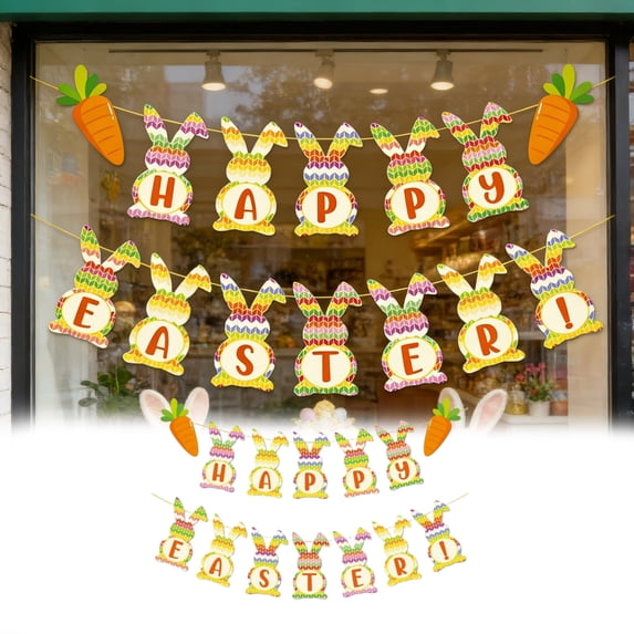 Easter “Happy Easter!” Banner – Bunny & Carrot Themed Party Festive ...