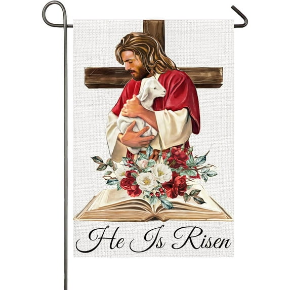 Easter He is Risen Garden Flag Religious Yard Flags for Outside Double ...